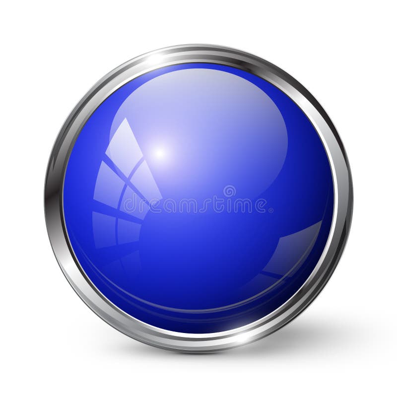 Glossy Shiny Blue Round Button with Metal Frame Vector Illustration ...
