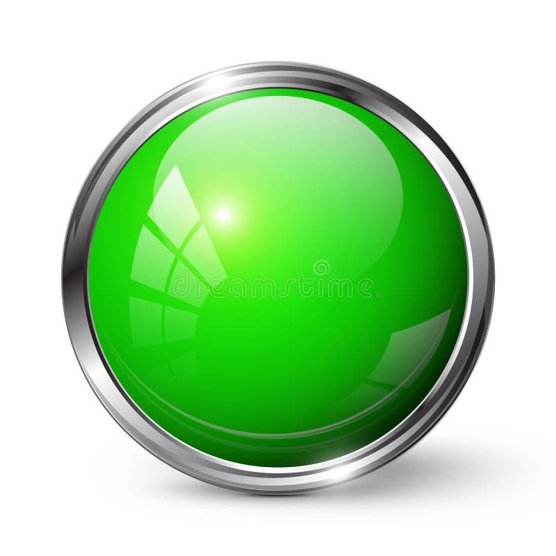 Glossy Shiny Green Round Button with Metal Frame Vector Illustration ...
