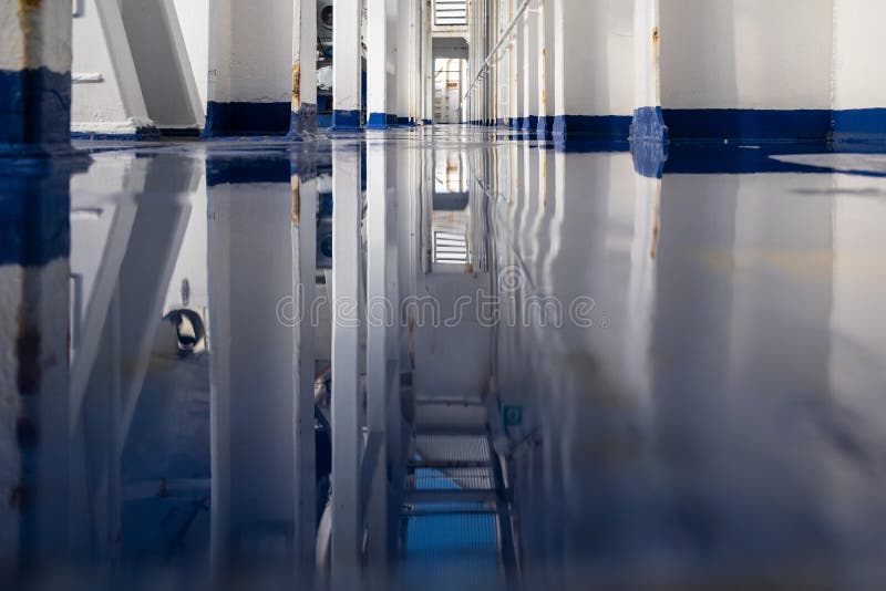 Glossy Ship Deck that Reflects the Metal Details of the Ship. Stock ...