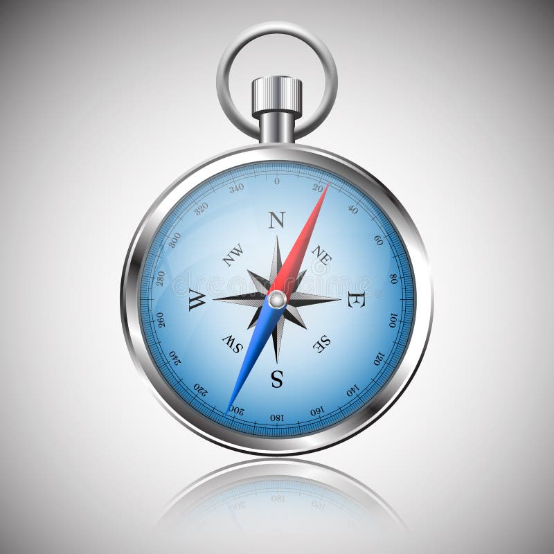 Glossy Silver Compass with Windrose and Reflection. Vector Illustration ...