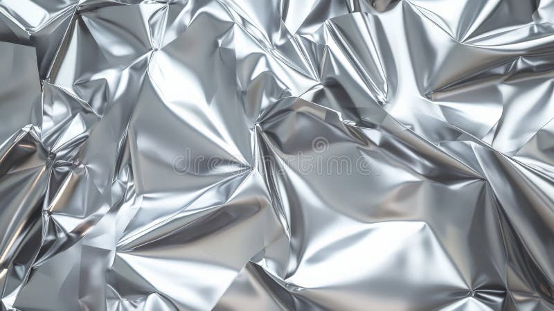 A Glossy Silver Crumpled Plastic Poster with Random Folds and Subtle ...