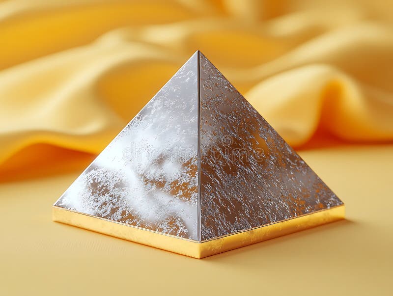 Glossy Silver Pyramid Placed on a Soft Yellow Backdrop Stock ...