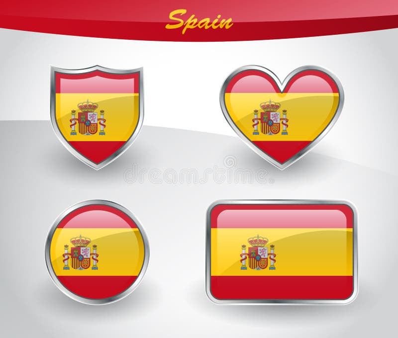 Glossy Spain flag icon set stock vector. Illustration of heart - 94253083