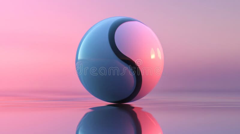 Glossy Sphere with Yin Yang Symbol on Pink and Blue Gradient Background ...