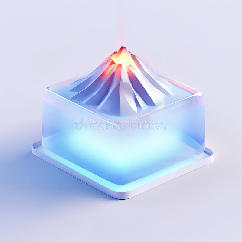 Glossy Stylized Glass Icon of Volcano Stock Illustration - Illustration ...