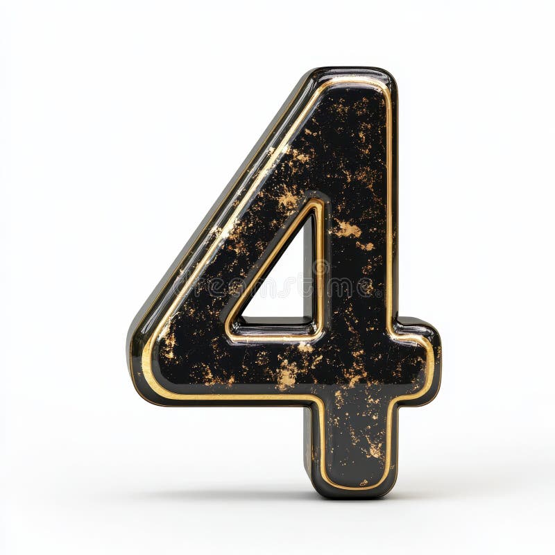 A Glossy, Stylized Number Four with a Textured Black and Gold Finish ...
