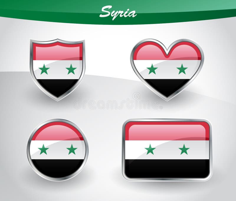 Glossy Syria flag icon set stock vector. Illustration of country - 91167936