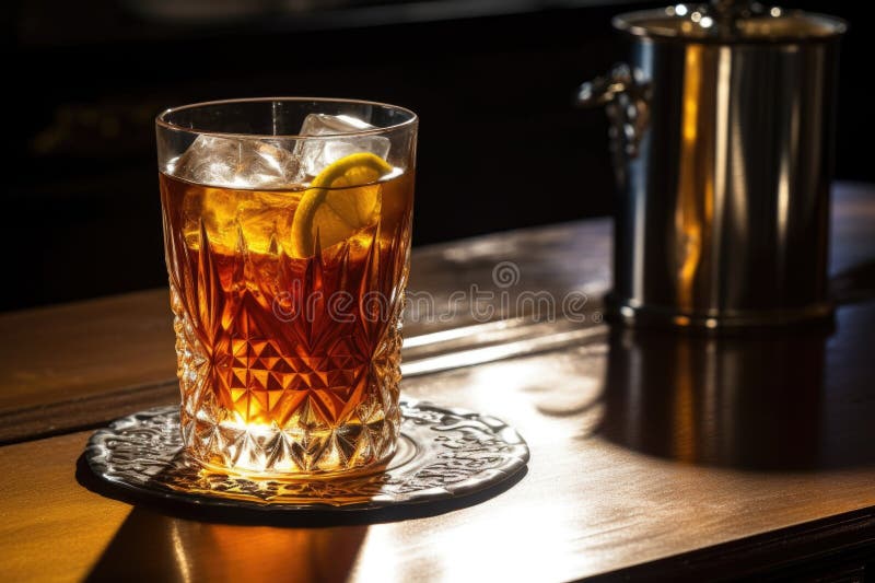 A Glossy Tabletop with a Glass of Iced Tea Reflecting Light Stock Image ...