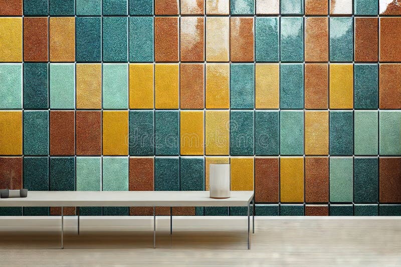 Glossy Tiles Pattern on Wall and Bench in Room Stock Illustration ...