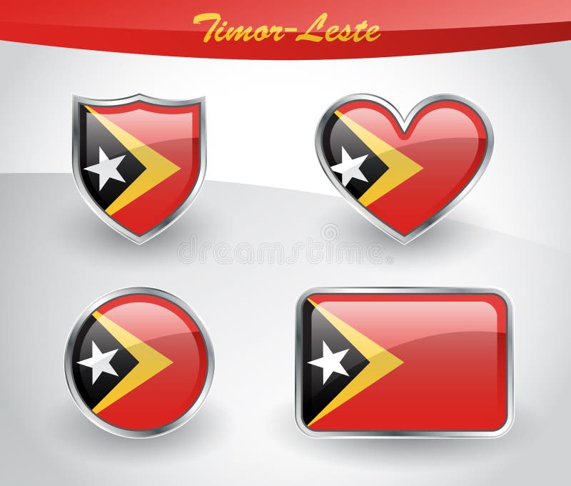 Glossy Timor-Leste or East Timor Flag Icon Set Stock Vector ...