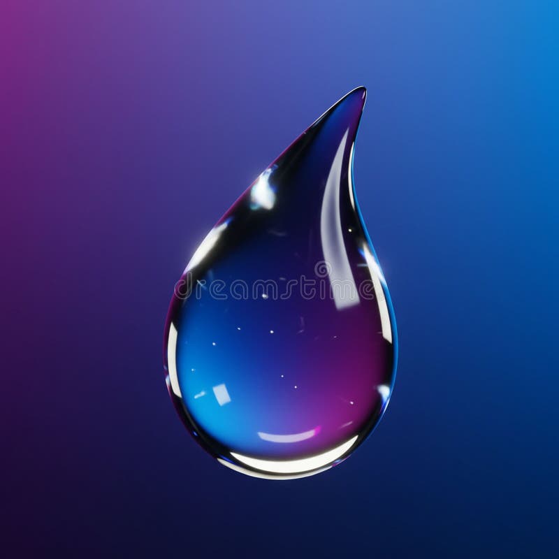 A Glossy, Translucent Drop with a Gradient of Deep Blue To Purple Hues ...