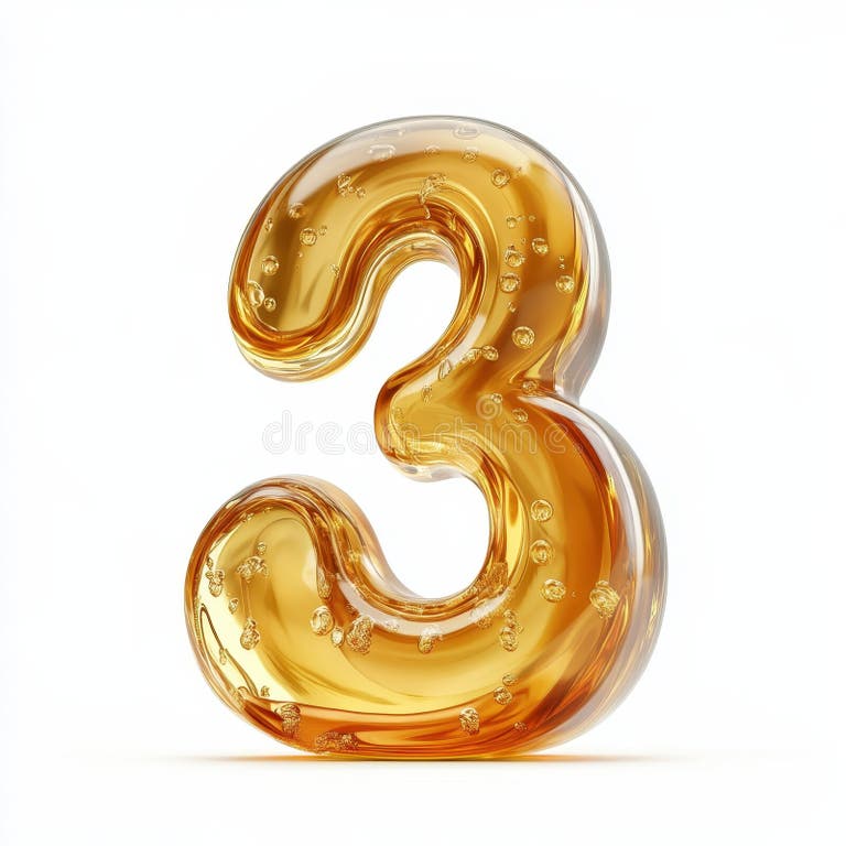 A Glossy, Translucent Number Three Filled with a Golden Liquid and ...