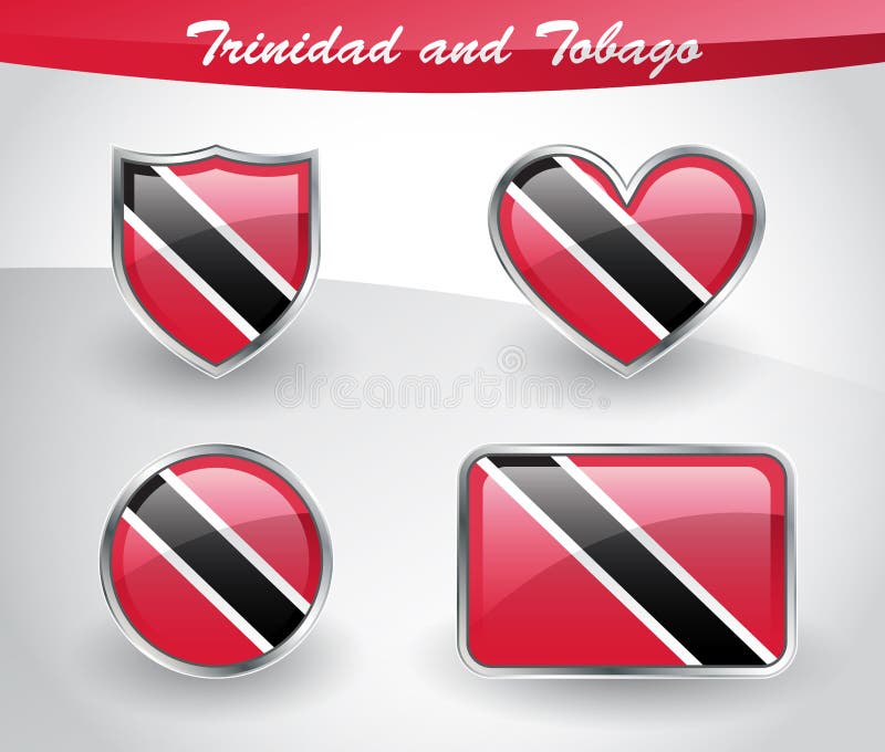 Glossy Trinidad And Tobago Flag Icon Set Stock Vector Illustration Of