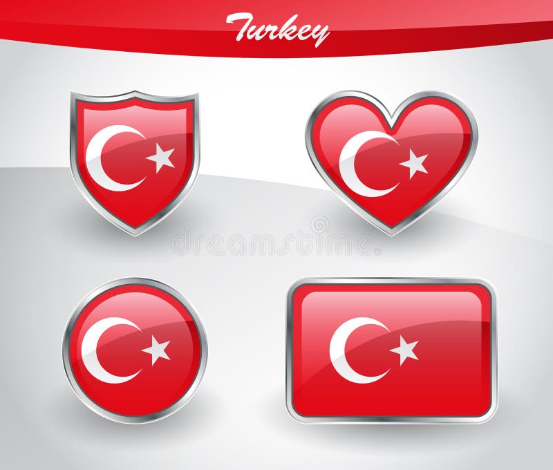 Glossy Turkey Flag Icon Set Stock Vector - Illustration of country ...