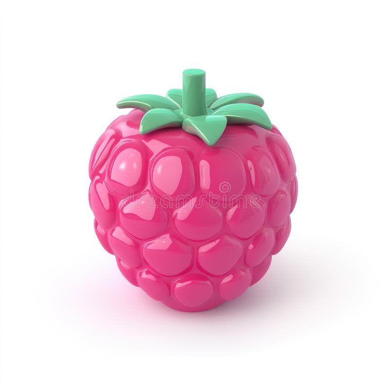 Vivid Pink Raspberry with Teal Leaves, 3d Style Stock Illustration ...