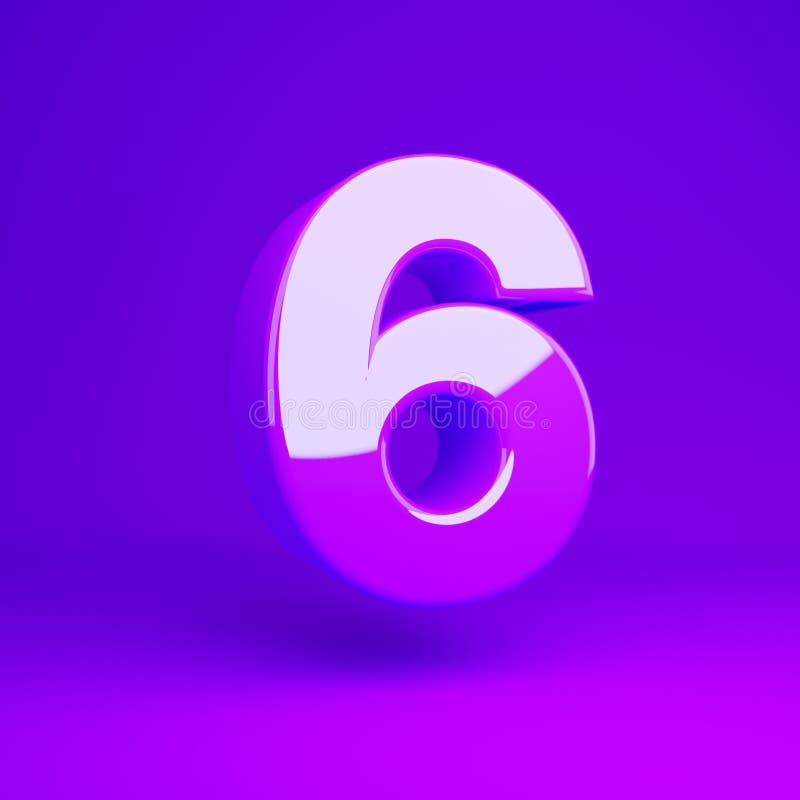 Violet 3d Number 6. Glossy Indigo Number on Tile Background. 3d ...