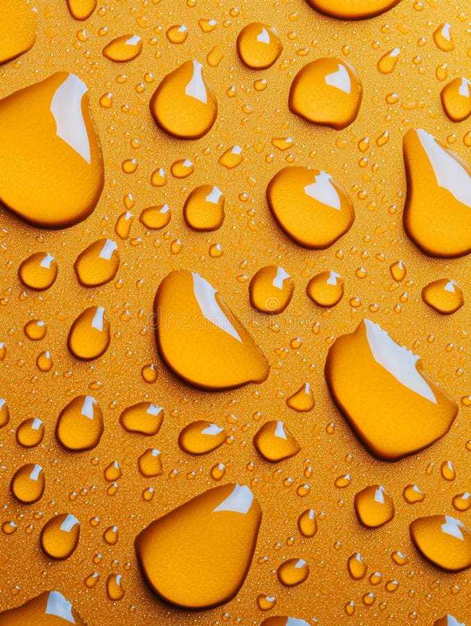 Glossy Water Drops on Abstract Glossy Surface in Vivid Orange Color ...