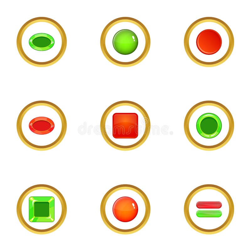 Glossy Web Button Icons Set, Cartoon Style Stock Vector - Illustration ...