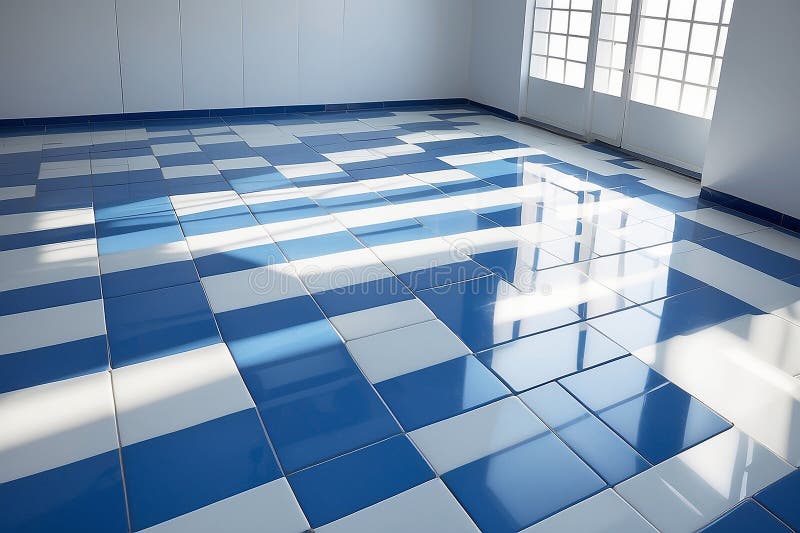 Glossy White and Blue Tiled Floor with Sunlight Reflection Stock Illustration - Illustration of ...