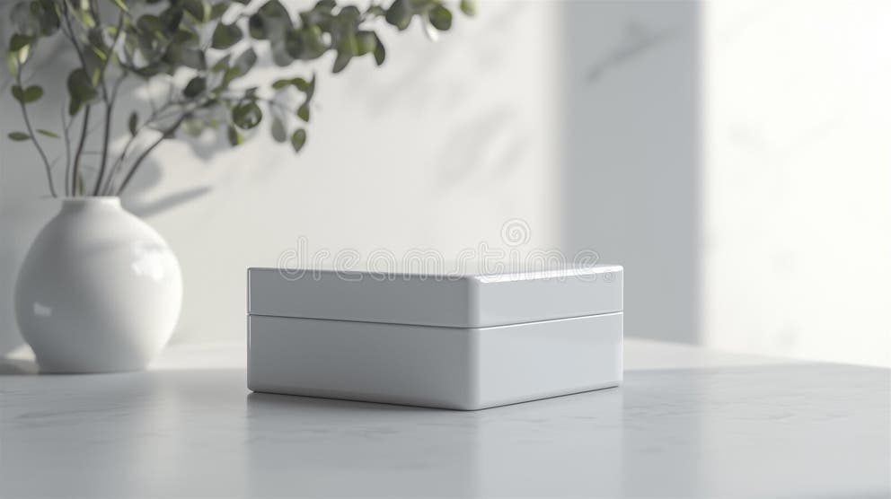 A Photorealistic Image of a White Ceramic Box with a Glossy Finish on a ...