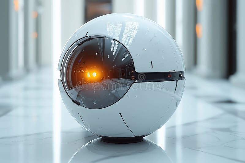 Robotic Sphere with Glowing Orange Light in Modern Indoor Environment ...