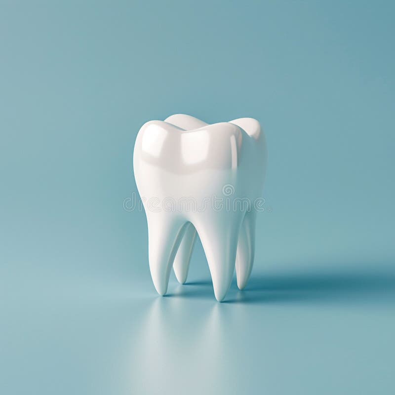 A Glossy White Tooth Model on a Soft Blue Background. Stock ...