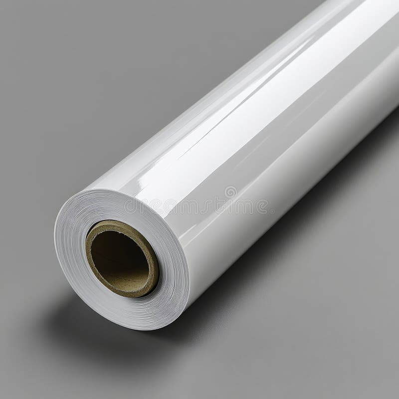 Glossy White Vinyl Roll with Cardboard Core on a Neutral Gray Surface ...