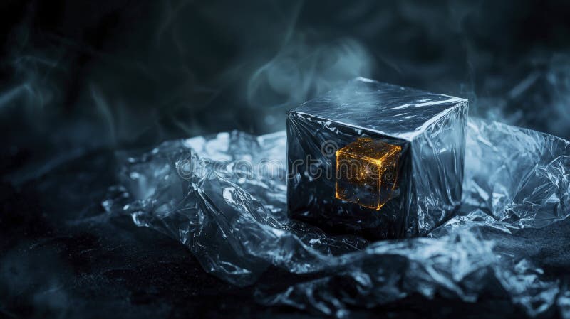 Glossy Wrapping Paper Covers Illuminated Cube Studio Setting Still Life ...