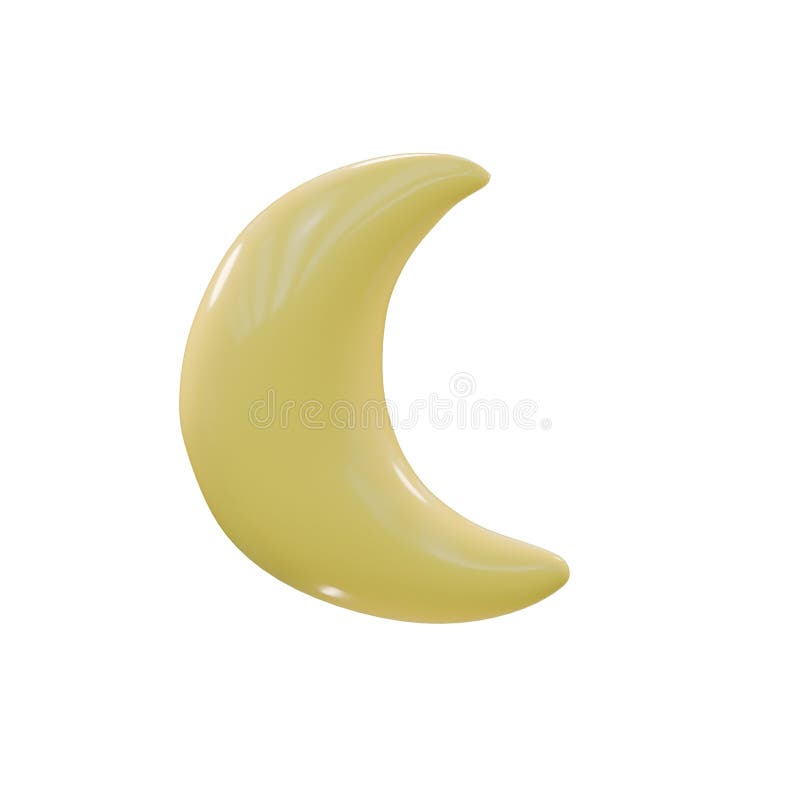 Glossy Yellow Crescent Moon on White Background: Minimalist 3d Design ...