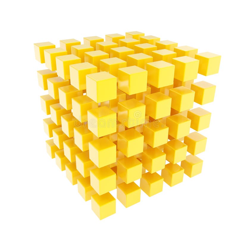 Glossy Yellow Cube Composition Made of Smaller Ones Stock Illustration ...