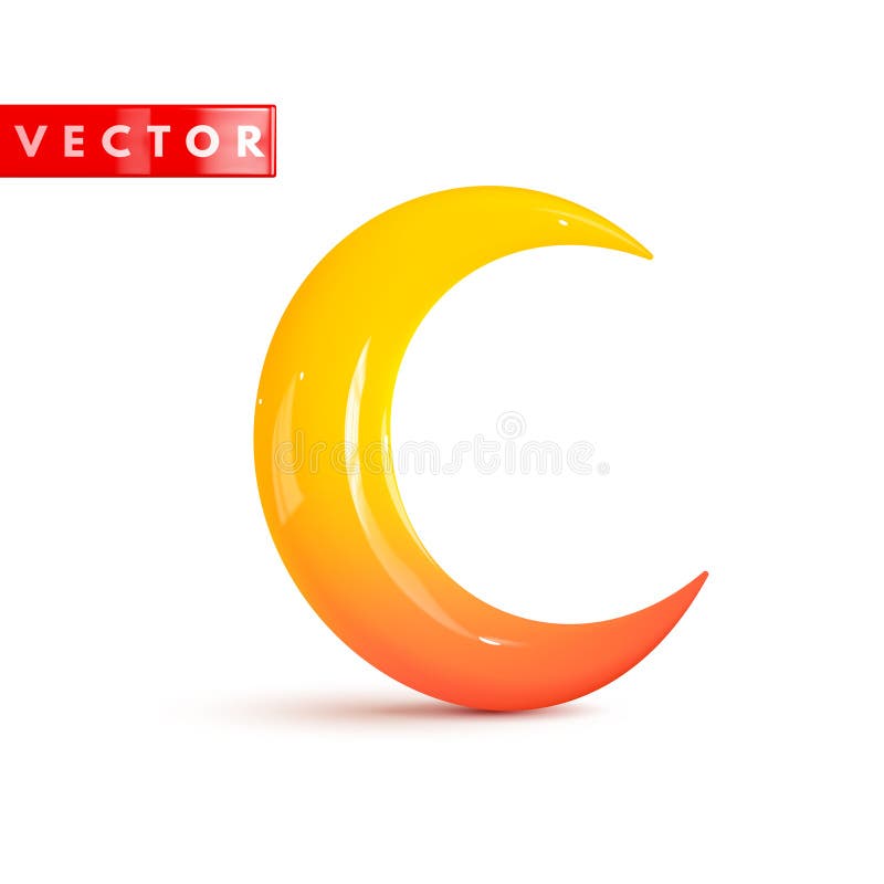 Glossy Yellow 3d Crescent Moon Realistic Style Rendering Stock Vector ...