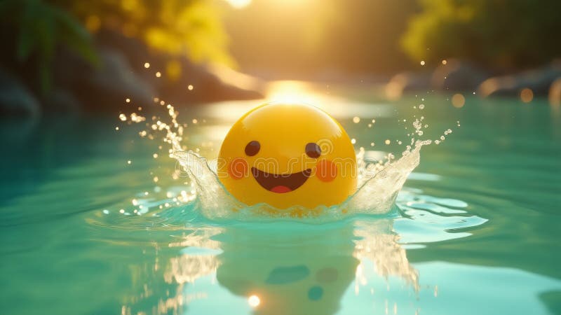 Glossy Yellow Sphere with an Expressive Smiling Face, Floating ...