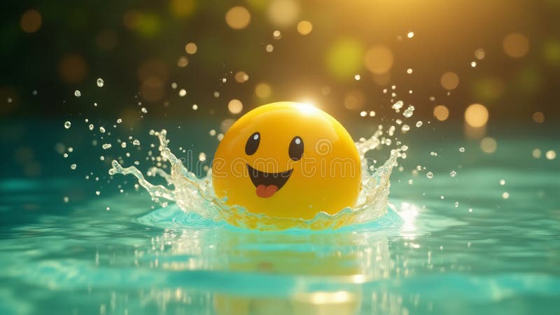 Glossy Yellow Sphere with an Expressive Smiling Face, Floating ...