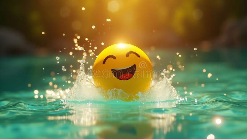 Glossy Yellow Sphere with an Expressive Smiling Face, Floating ...