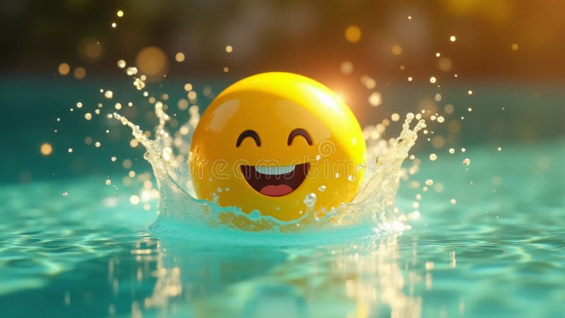 Glossy Yellow Sphere with an Expressive Smiling Face, Floating ...