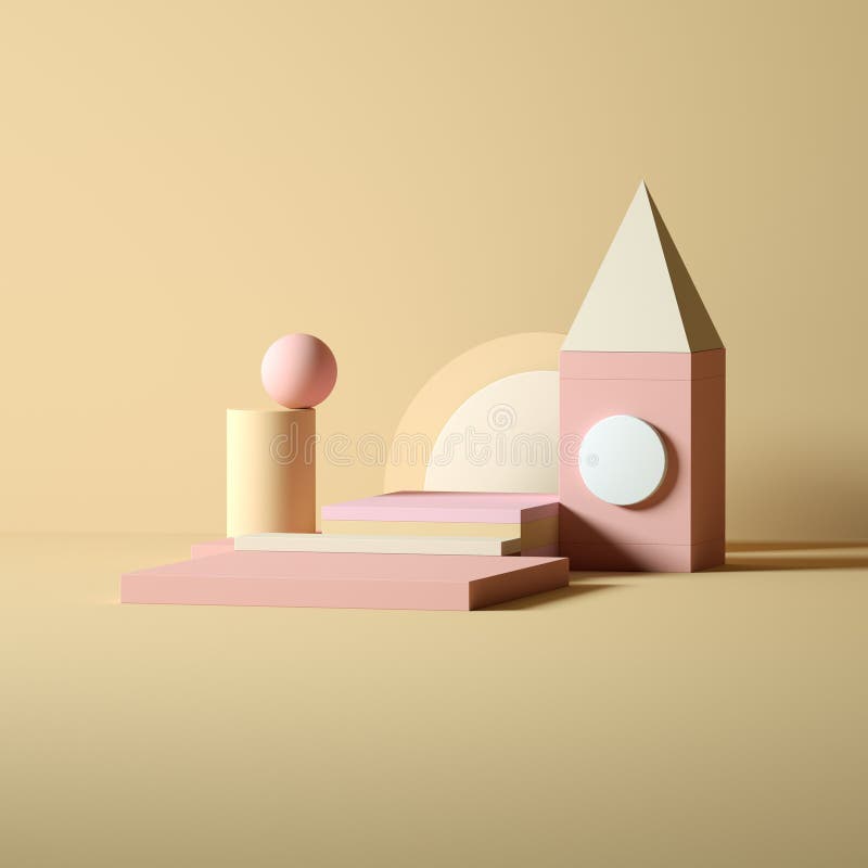 Glossy Colorful Stage Realistic 3D Rendering Scene with Basic Shapes ...