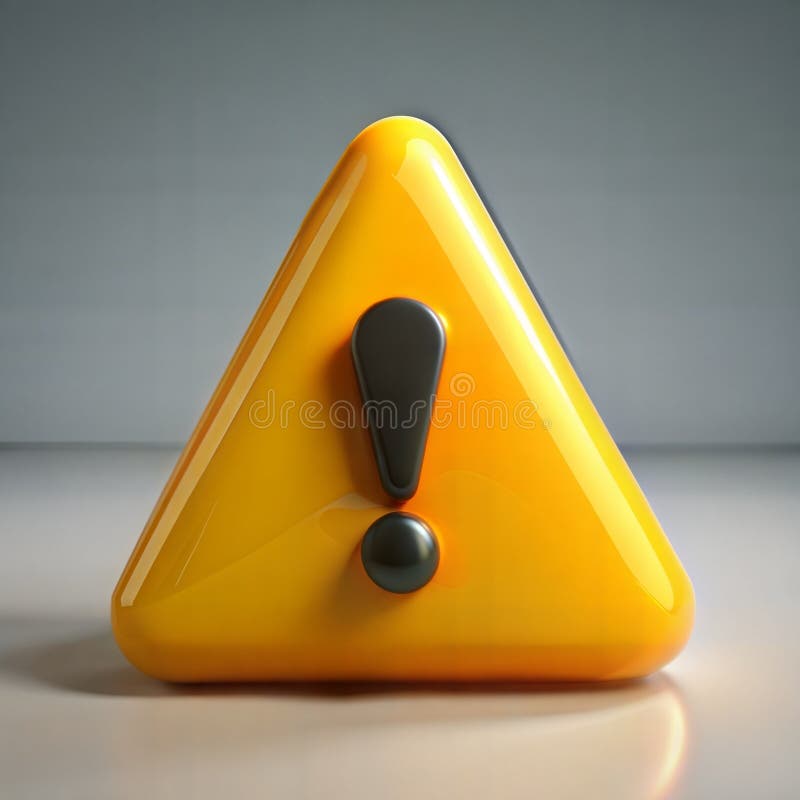 A Glossy Yellow Triangular Warning Sign with a Black Exclamation Mark ...