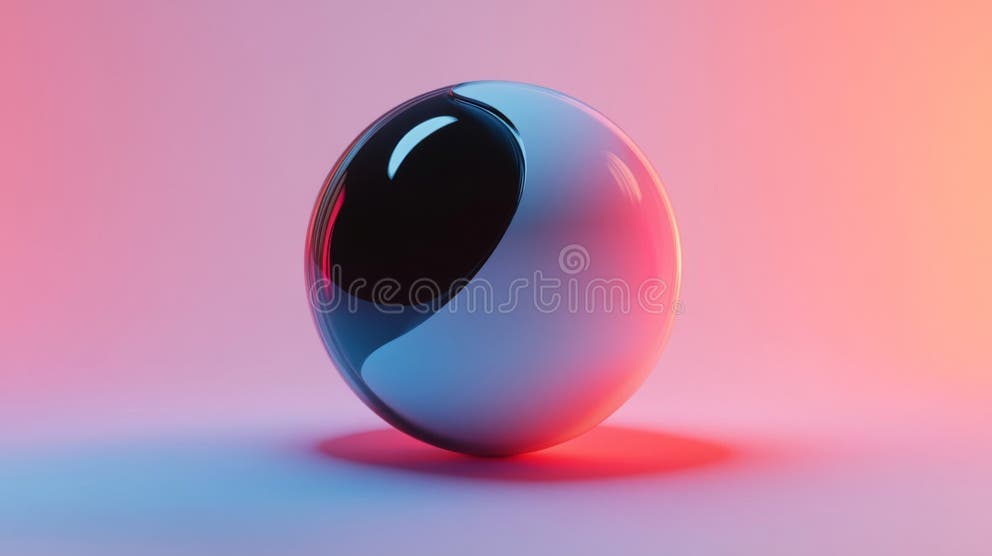Glossy Yin Yang Sphere in Pink and Blue Light Stock Illustration ...