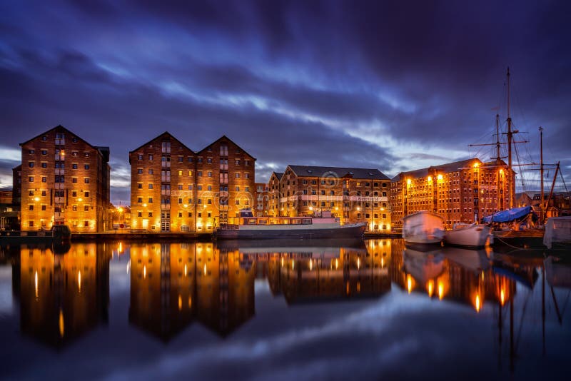 Gloucester Docks Warehouses at Night Time Stock Image - Image of ...