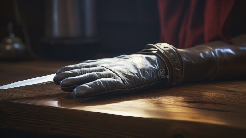 Glove and Dagger on Wooden Table Stock Illustration - Illustration of ...