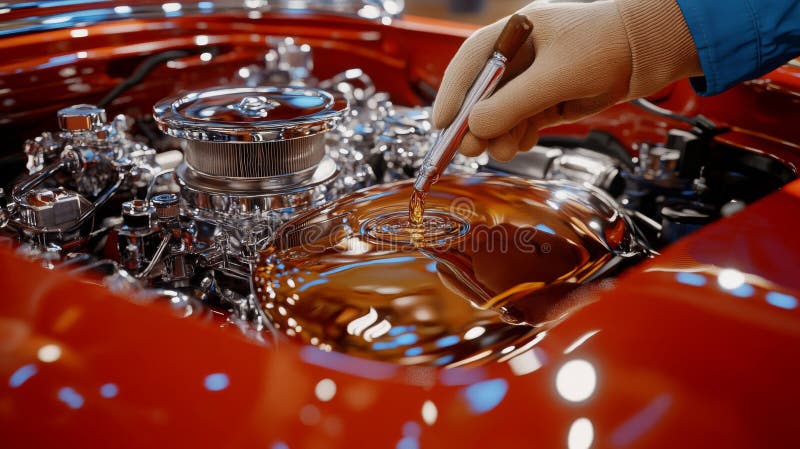 Gloved Hand Adding Oil To Classic Car Engine Stock Illustration ...