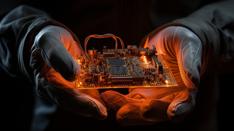 Gloved Hand Carefully Holding AI Computer Microcircuits Stock ...