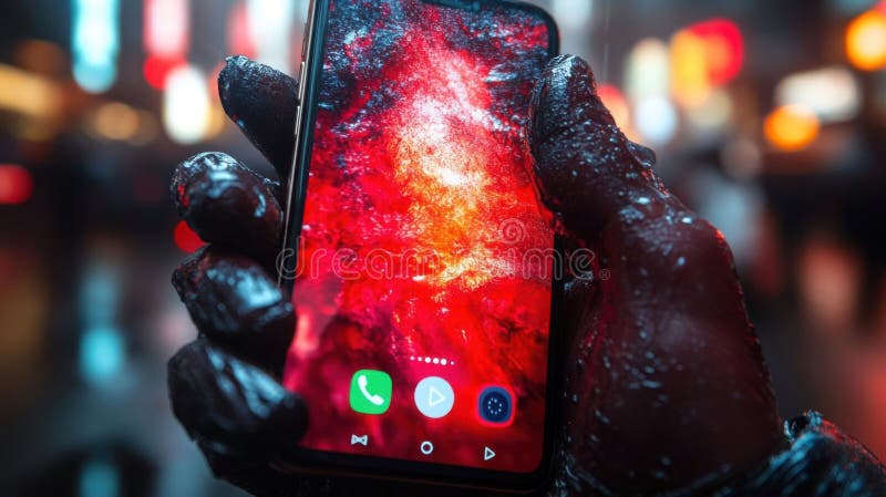 Gloved Hand, City Night, Smartphone Stock Image - Image of hand, bokeh ...