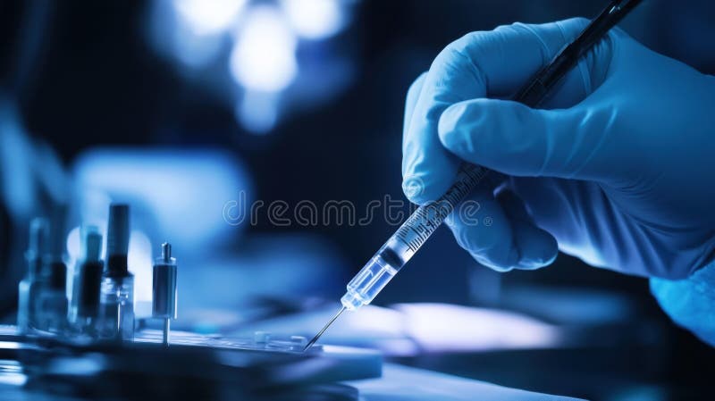 Gloved Hand Handling Syringe in Laboratory Setting Stock Photo - Image ...