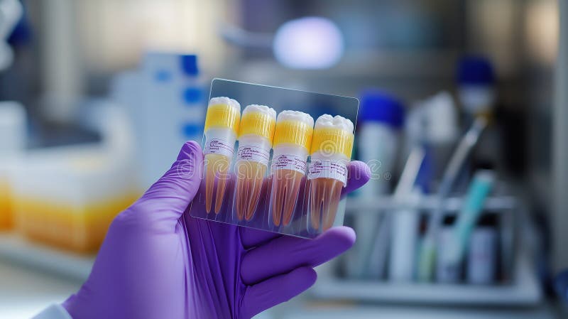 Gloved Hand Holding Centrifuged Blood Plasma Samples in a Modern ...