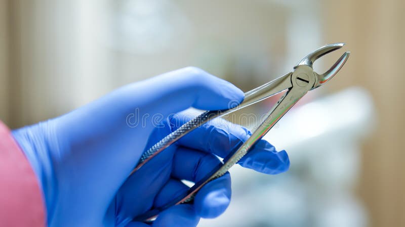 Gloved Hand Holding Dental Extraction Forceps in a Clinical Setting ...