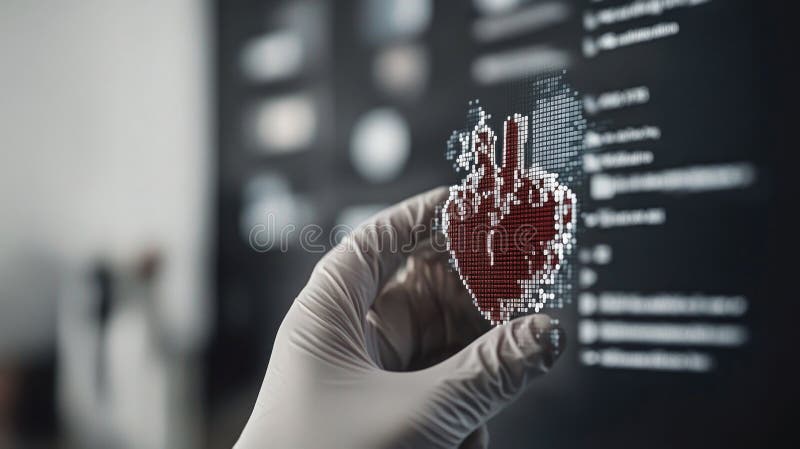 Gloved Hand Holding Digital Heart Projection in High-tech Environment ...