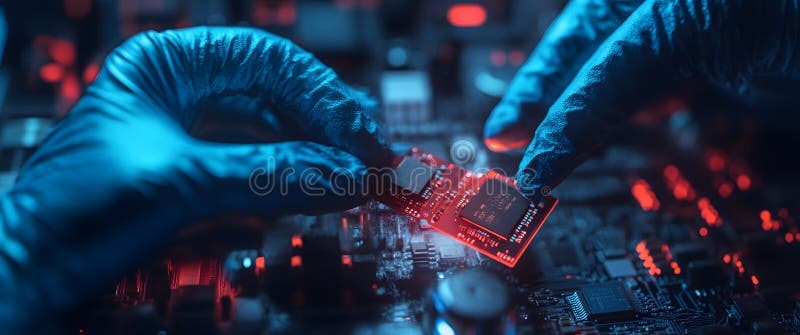 Gloved Hand Holding Microchip, Semiconductor Technology in High-Tech ...