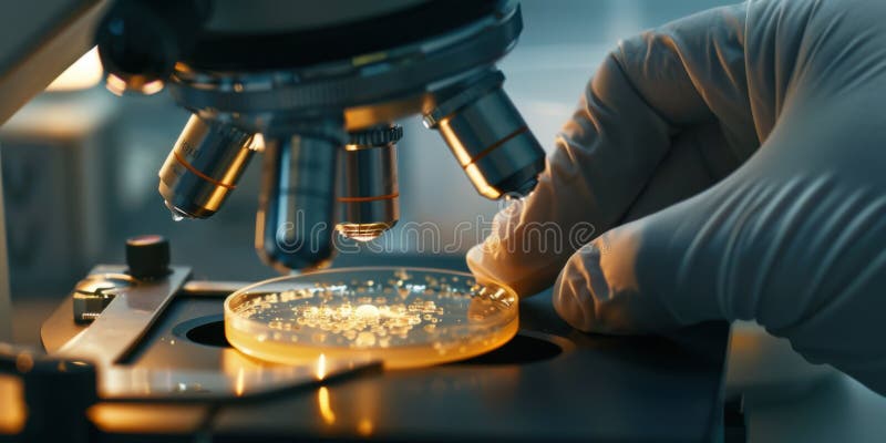 A Gloved Hand Holding a Petri Dish, Examining Bacterial Growth Under a ...