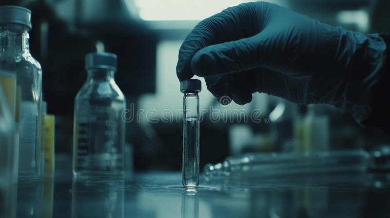 Gloved Hand Holding a Sample Vial in a Lab Stock Illustration ...